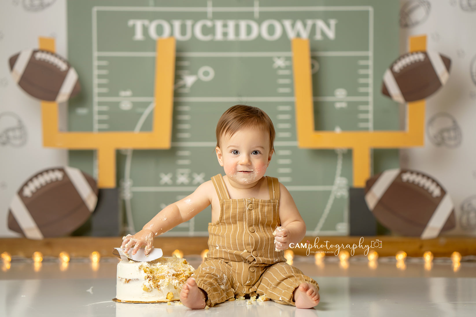 Football Cake Smash Backdrop | Fancy Fabric & Props