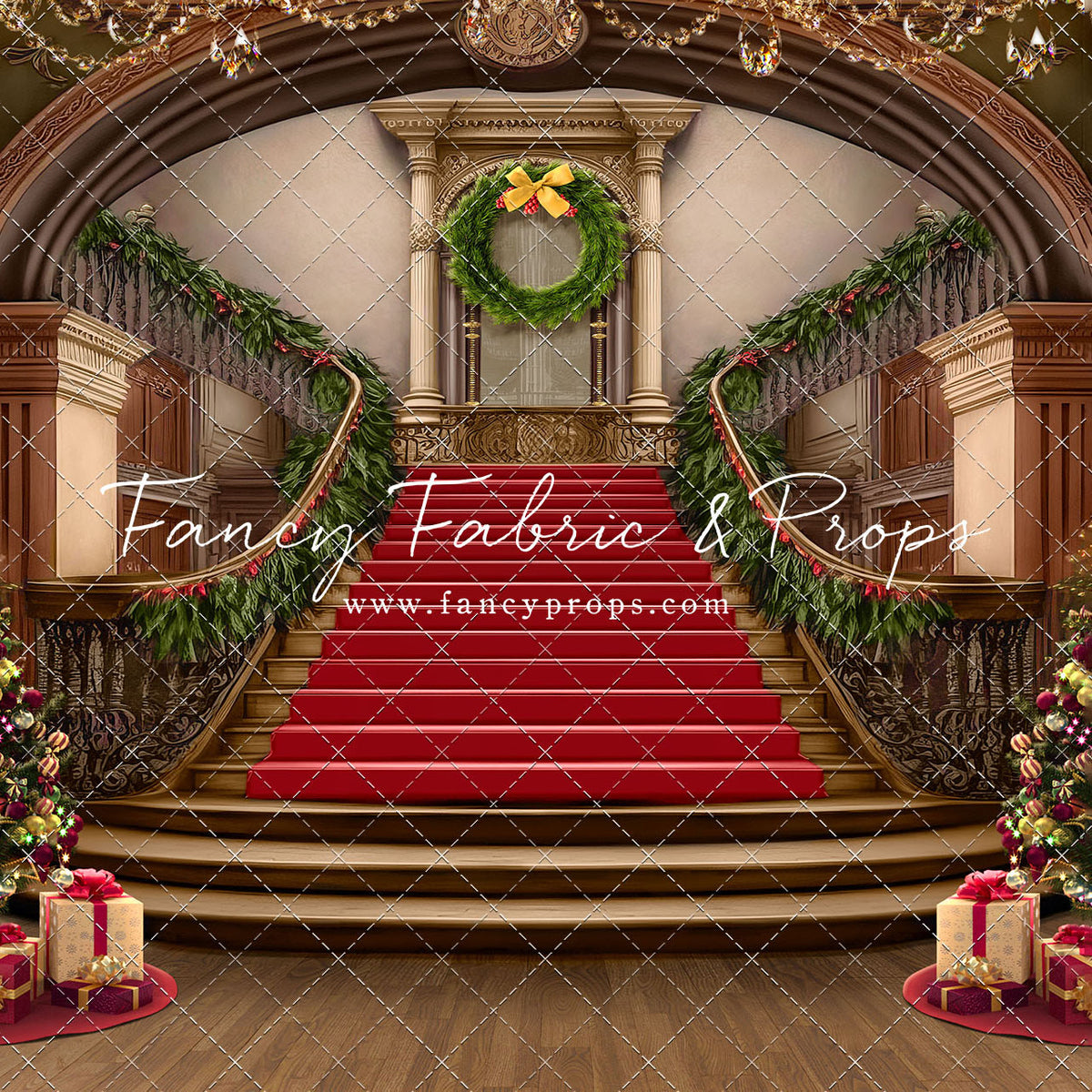 Grand Holiday Staircase - Red Stairs & Wood Floor - with Sweep Option ...