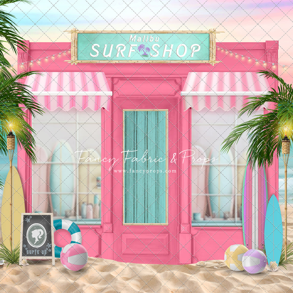 Malibu Barbie Surf Shop 60x50" - Littles Collection – Fancy Fabric & Props