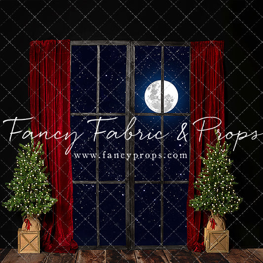 Red Elegant Fireplace Window – Fancy Fabric & Props